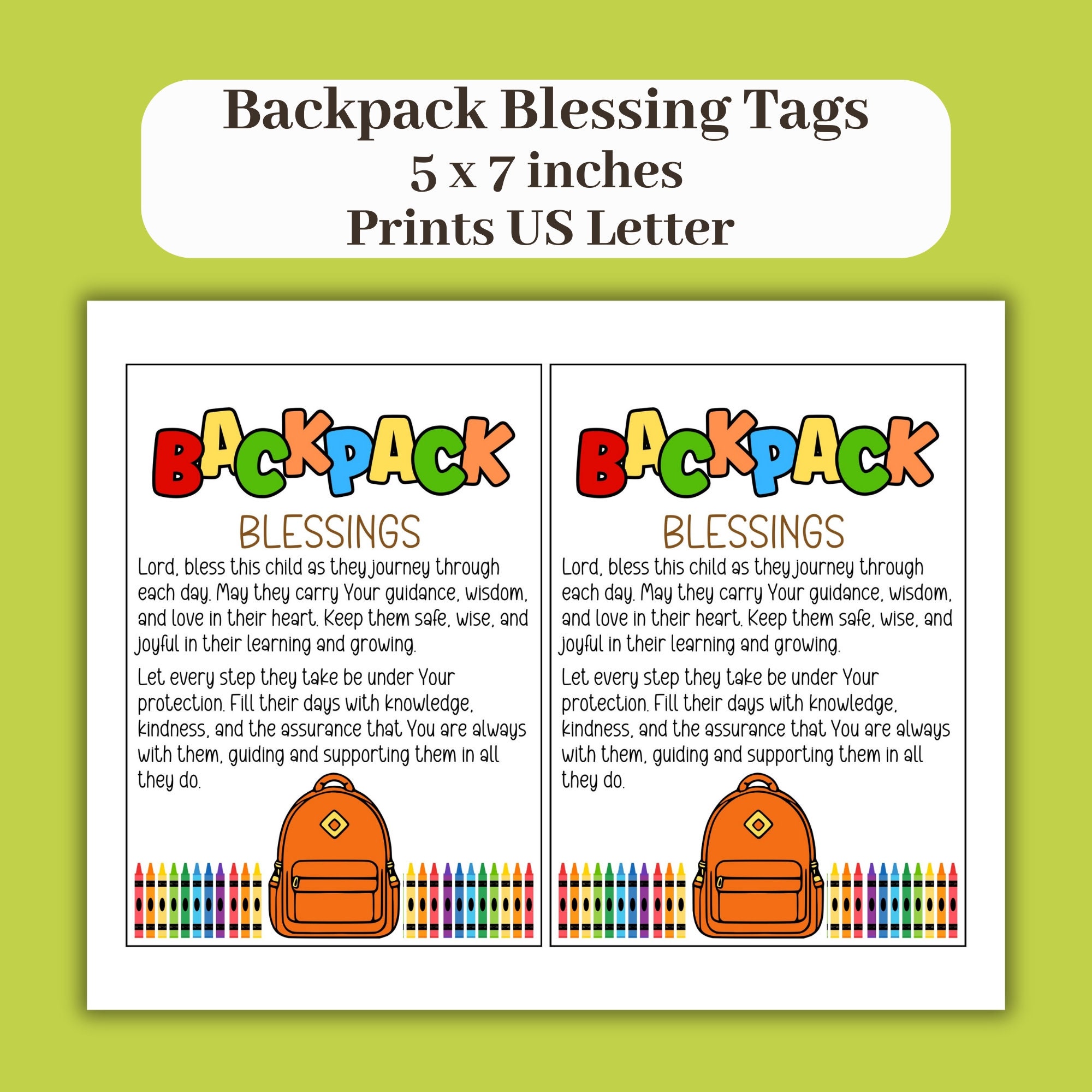 Backpack Blessing Card, Back to School Blessing, Backpack Prayer, First ...