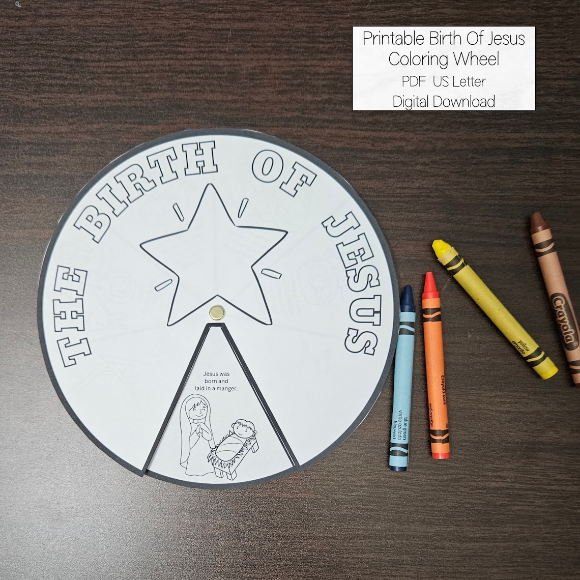 Birth of Jesus Coloring Wheel, Printable Nativity Christmas Activity ...