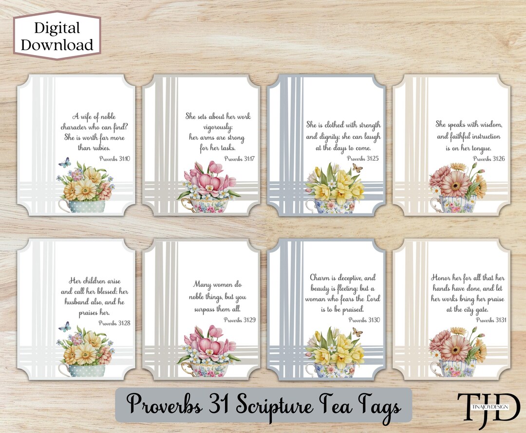 Proverbs 31 Tags , Scripture Tea Tags, Printable Tea Bag Tags, Mother's ...