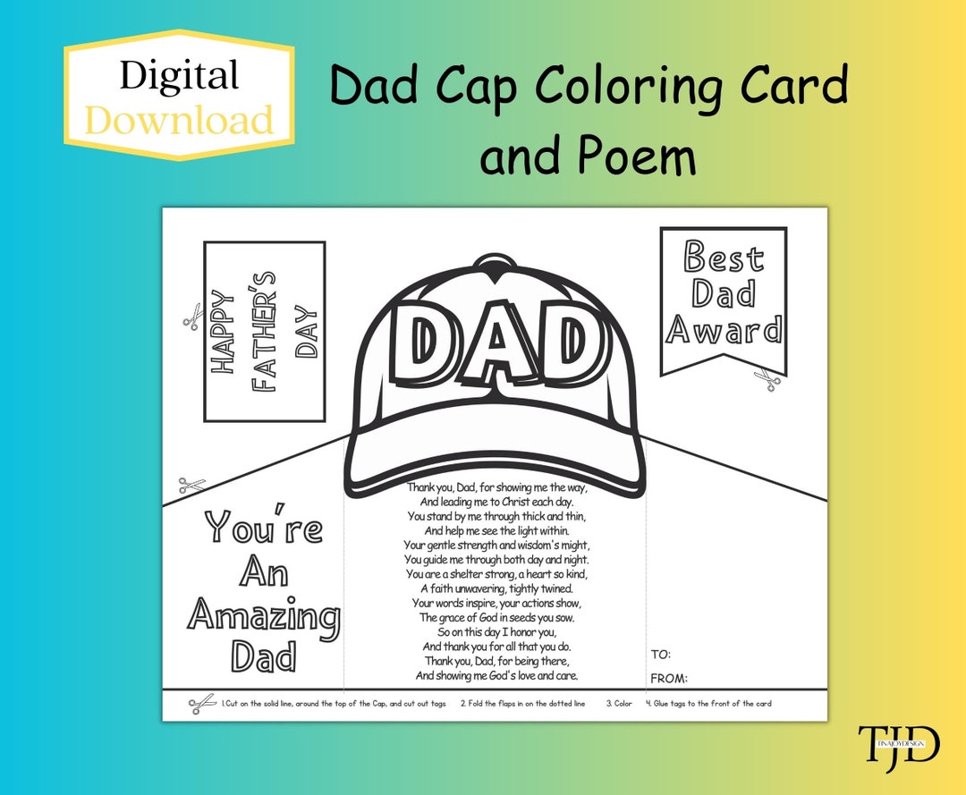 Father's Day Card Activity Sunday School Craft for Dad Coloring Dad Hat ...