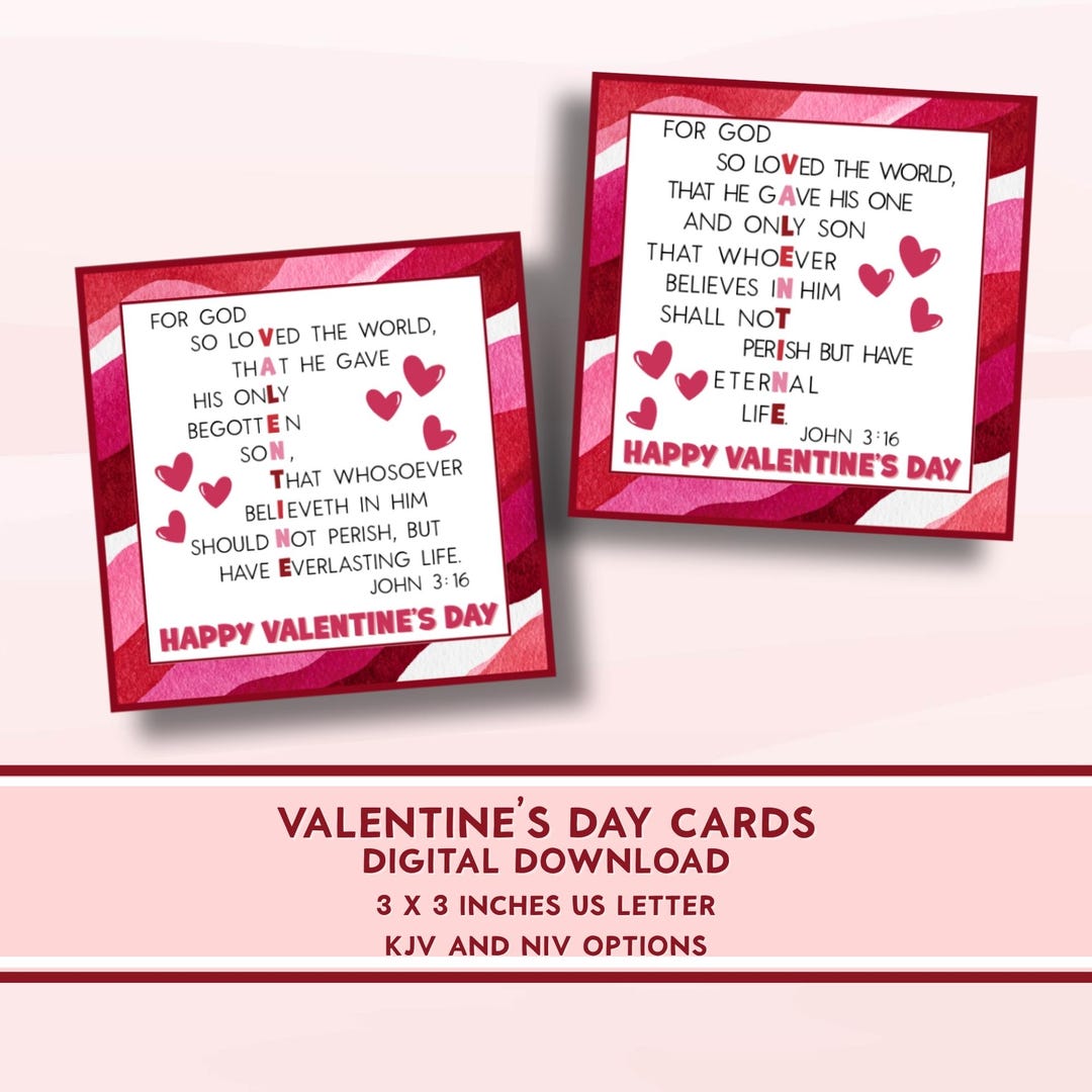 John 3:16 Valentine's Day Cards, Scripture Acrostic Tags (PDF Download ...