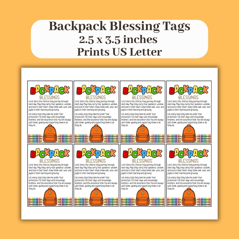 Backpack Blessing Card, Back to School Blessing, Backpack Prayer, First ...