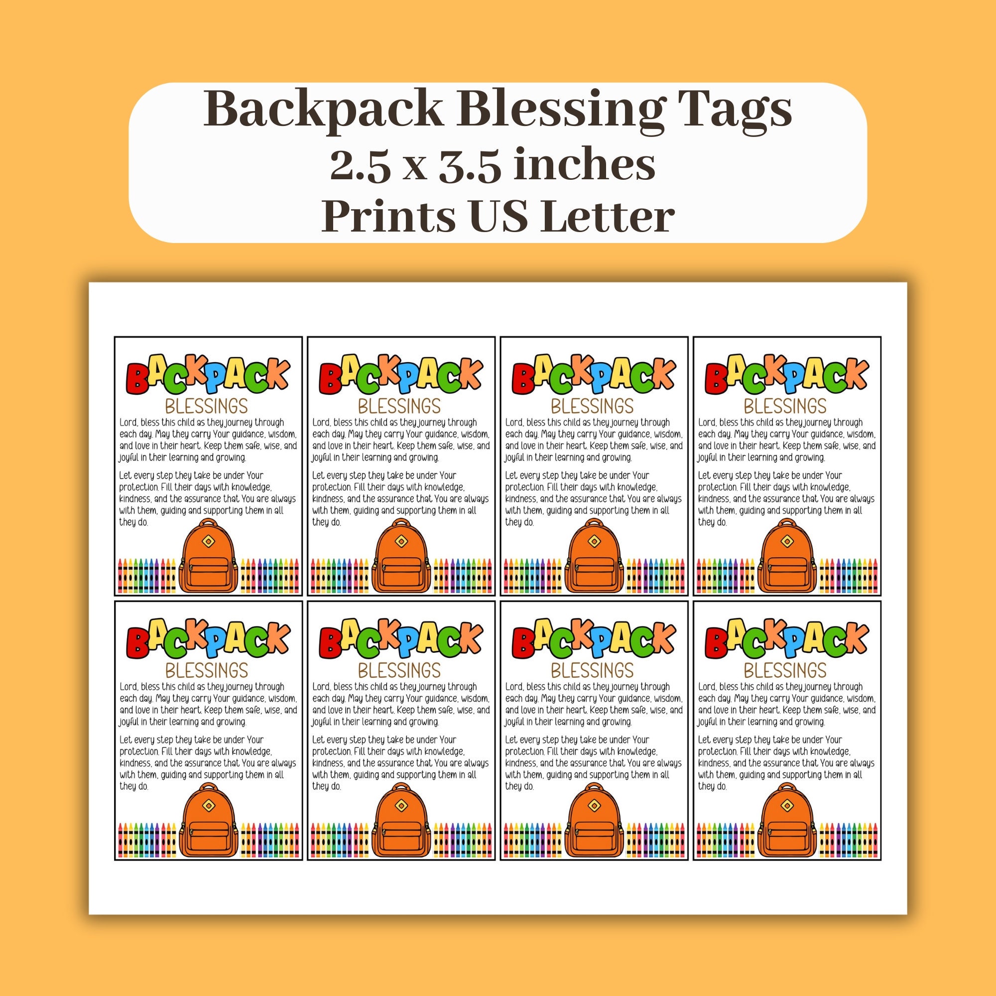 Backpack Blessing Card, Back to School Blessing, Backpack Prayer, First ...