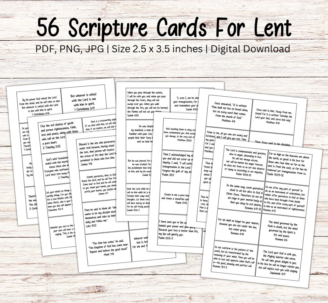 56 Lent Verse Cards Scripture Cards Printable Easter Encouraging Verse ...