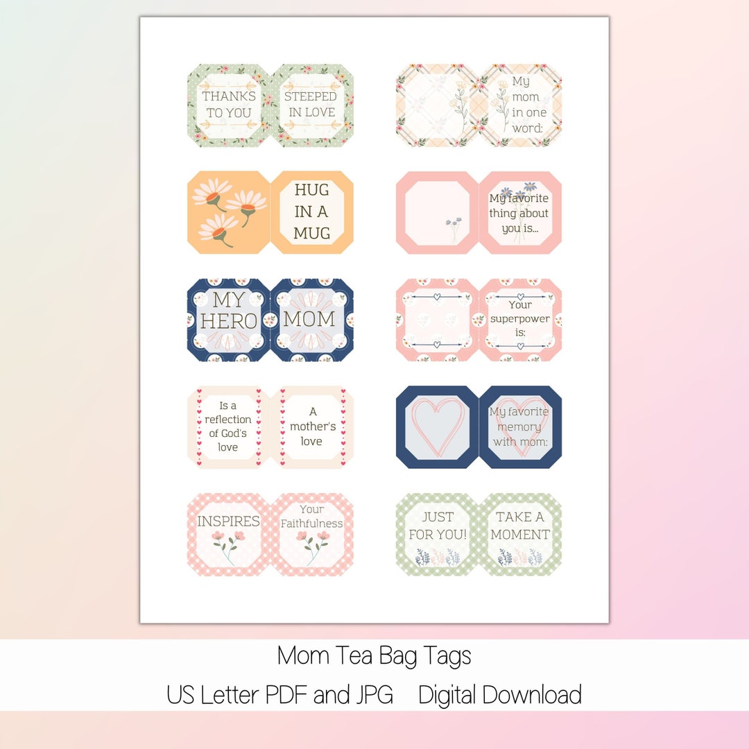 Mothers Day Tea Printable Teabag Tags Tea Bag Tags - Etsy