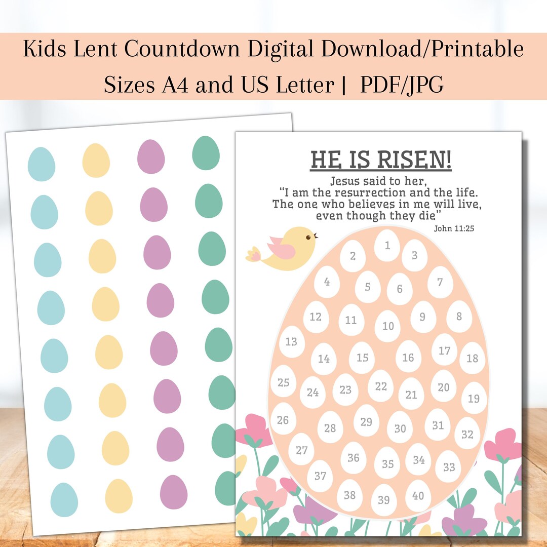 40 Days Lenten Calendar, Lenton Printable, Countdown to Easter, Lent ...