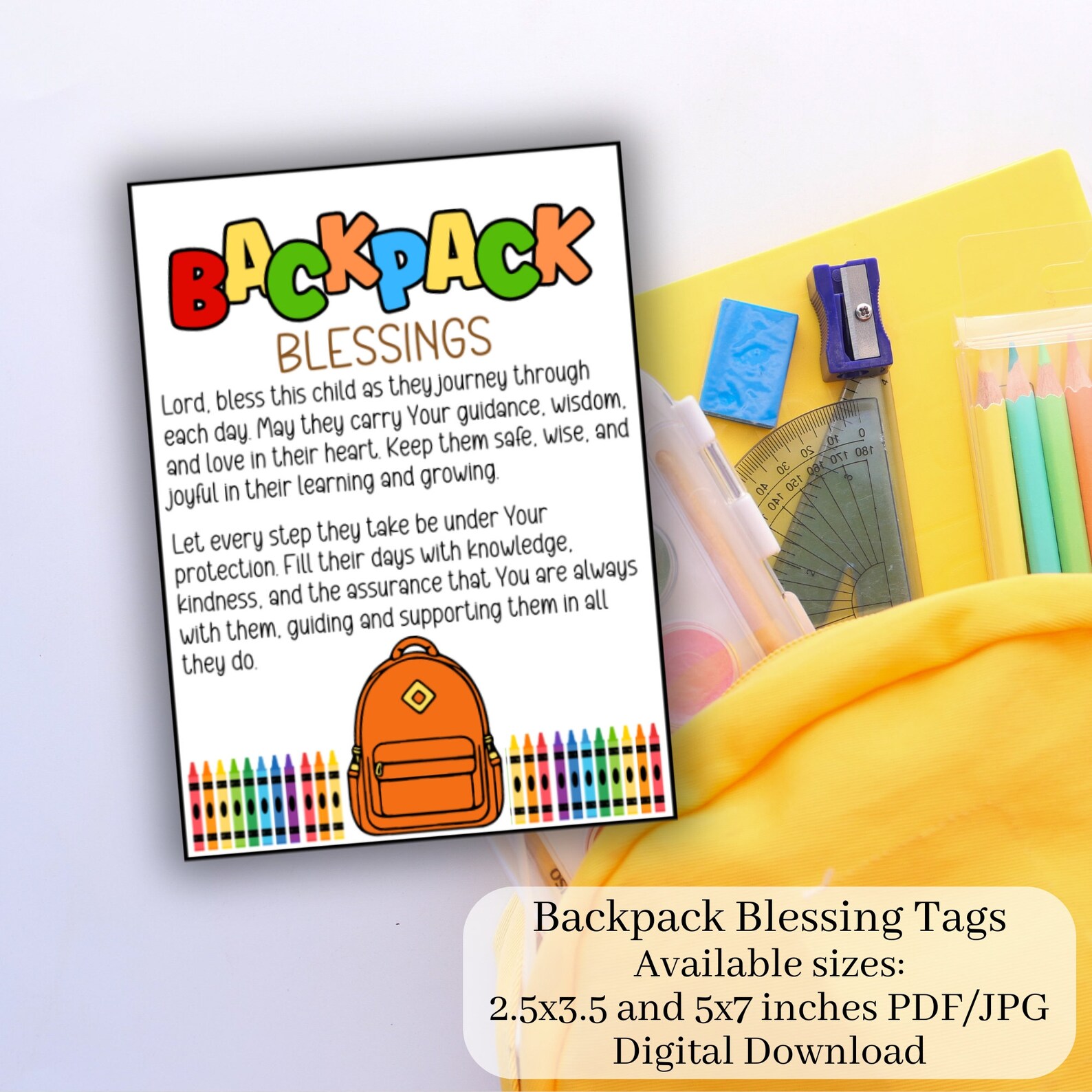 Backpack Blessing Card, Back to School Blessing, Backpack Prayer, First ...