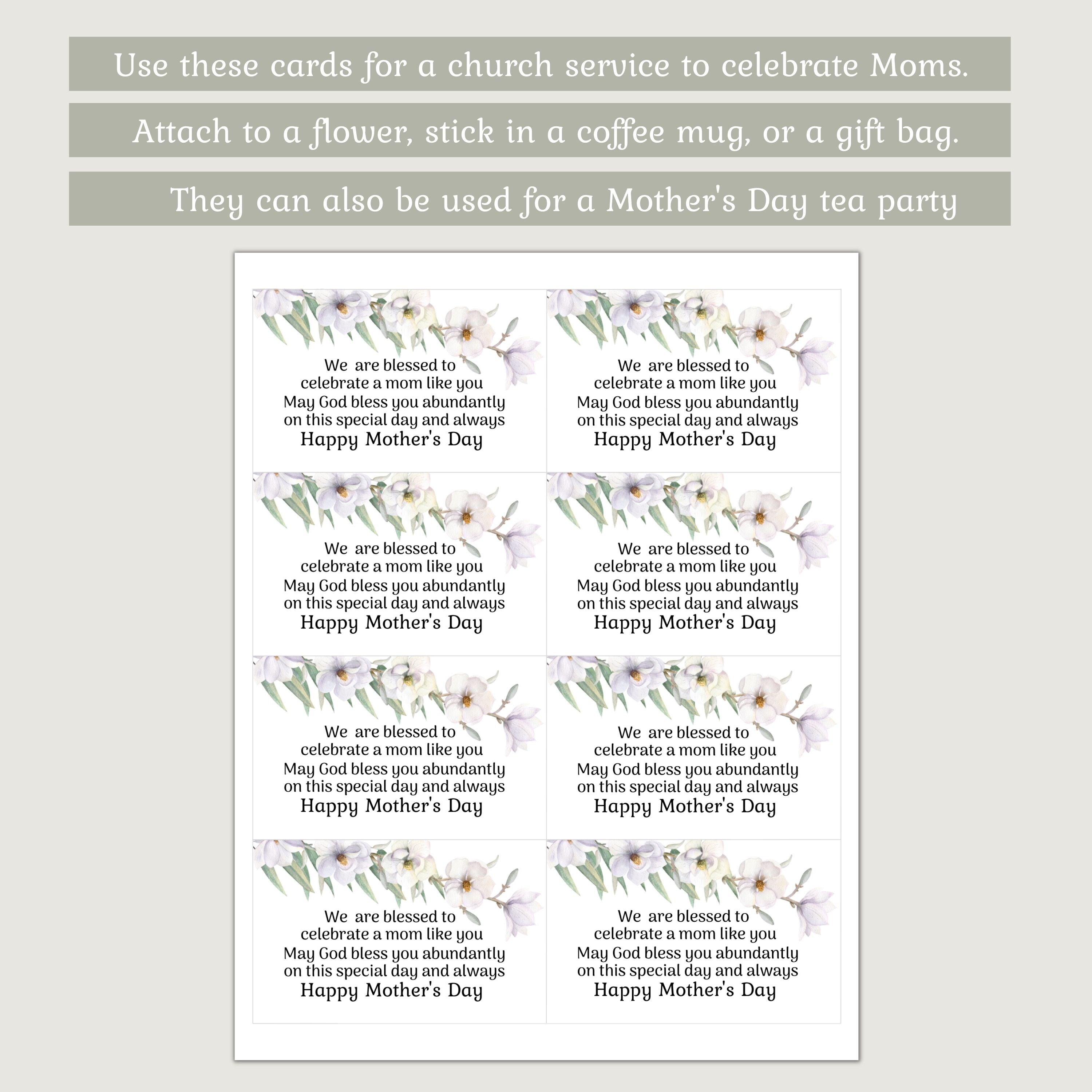 Mother's Day Church Cards Mother's Day Tea Gift Bag Cards Tags ...
