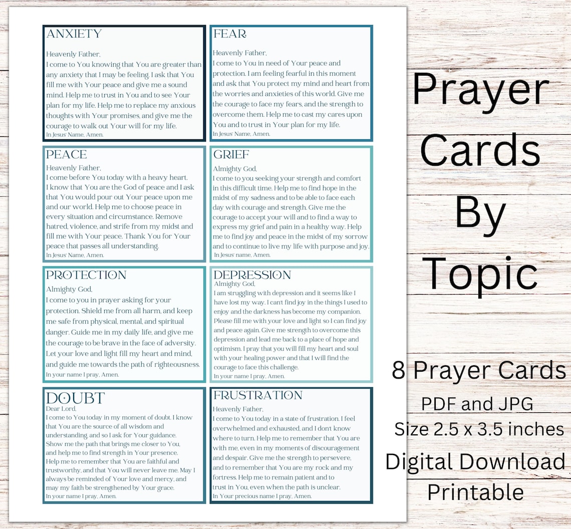 8 Printable Topic Prayer Cards, Prayer Cards, Printable Prayers ...