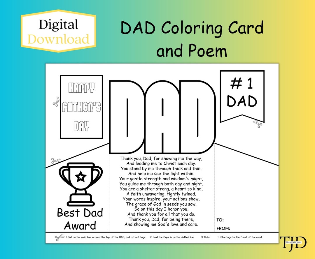 Father's Day Card Activity Sunday School Craft for Dad Coloring Card ...