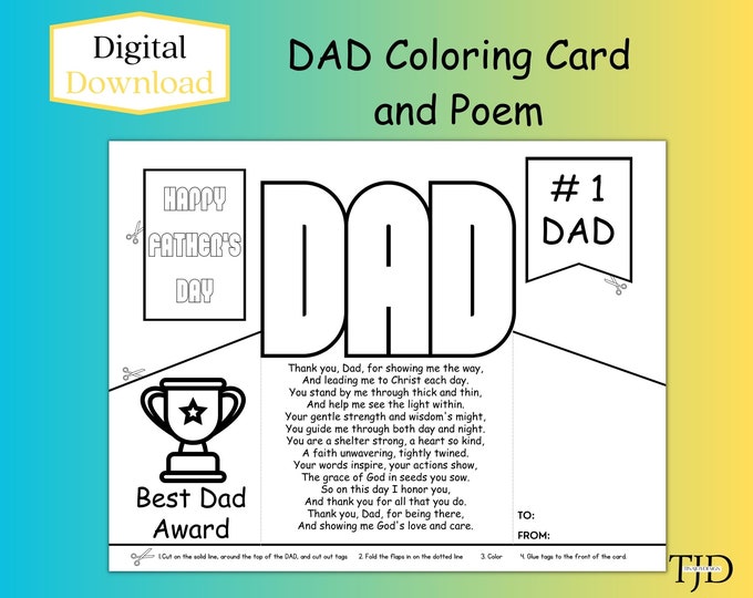 Father's Day Card Activity Sunday School Craft for Dad Coloring Card ...