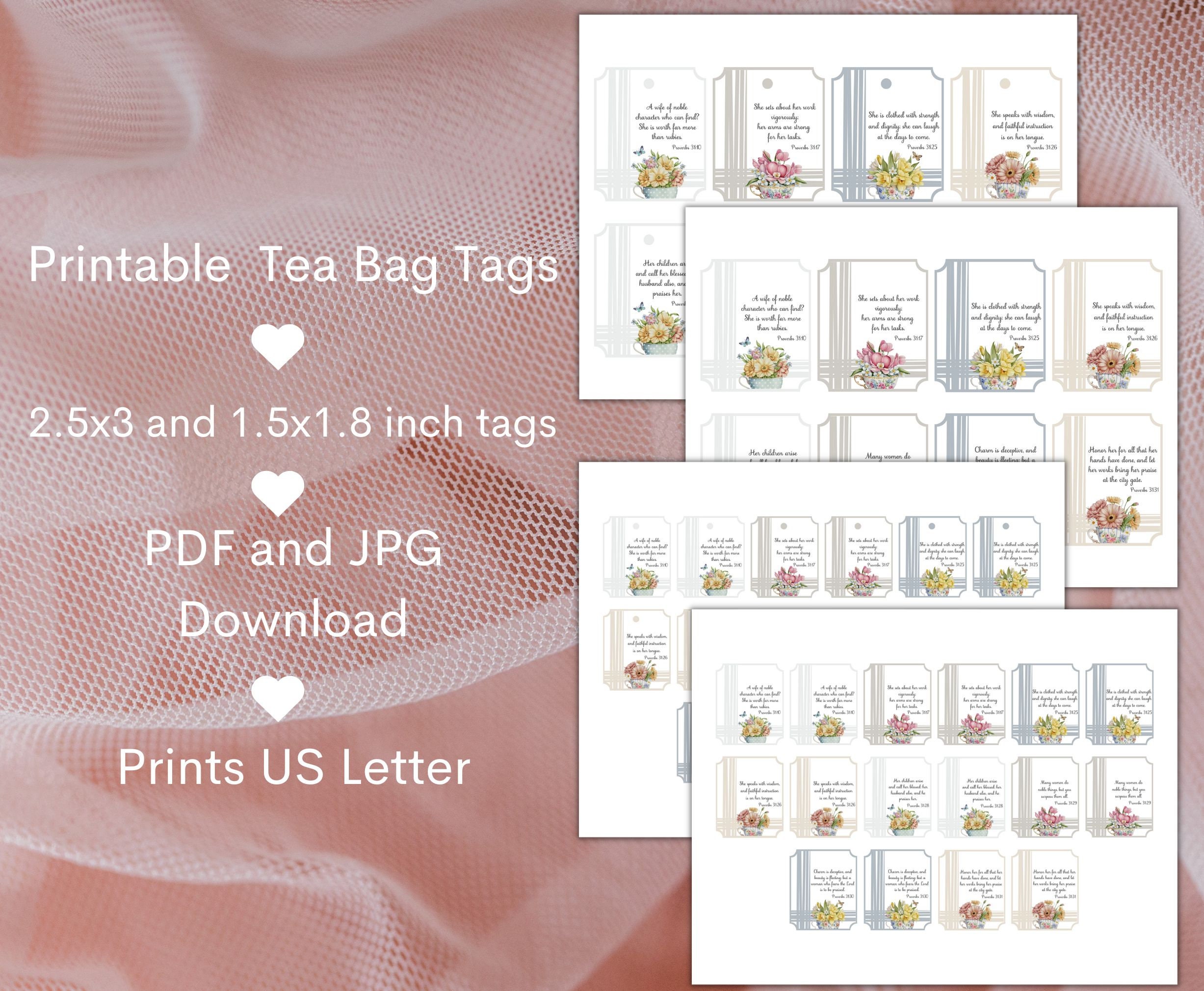 Proverbs 31 Tags Scripture Tea Tags Printable Tea Bag Tags Mother's Day ...