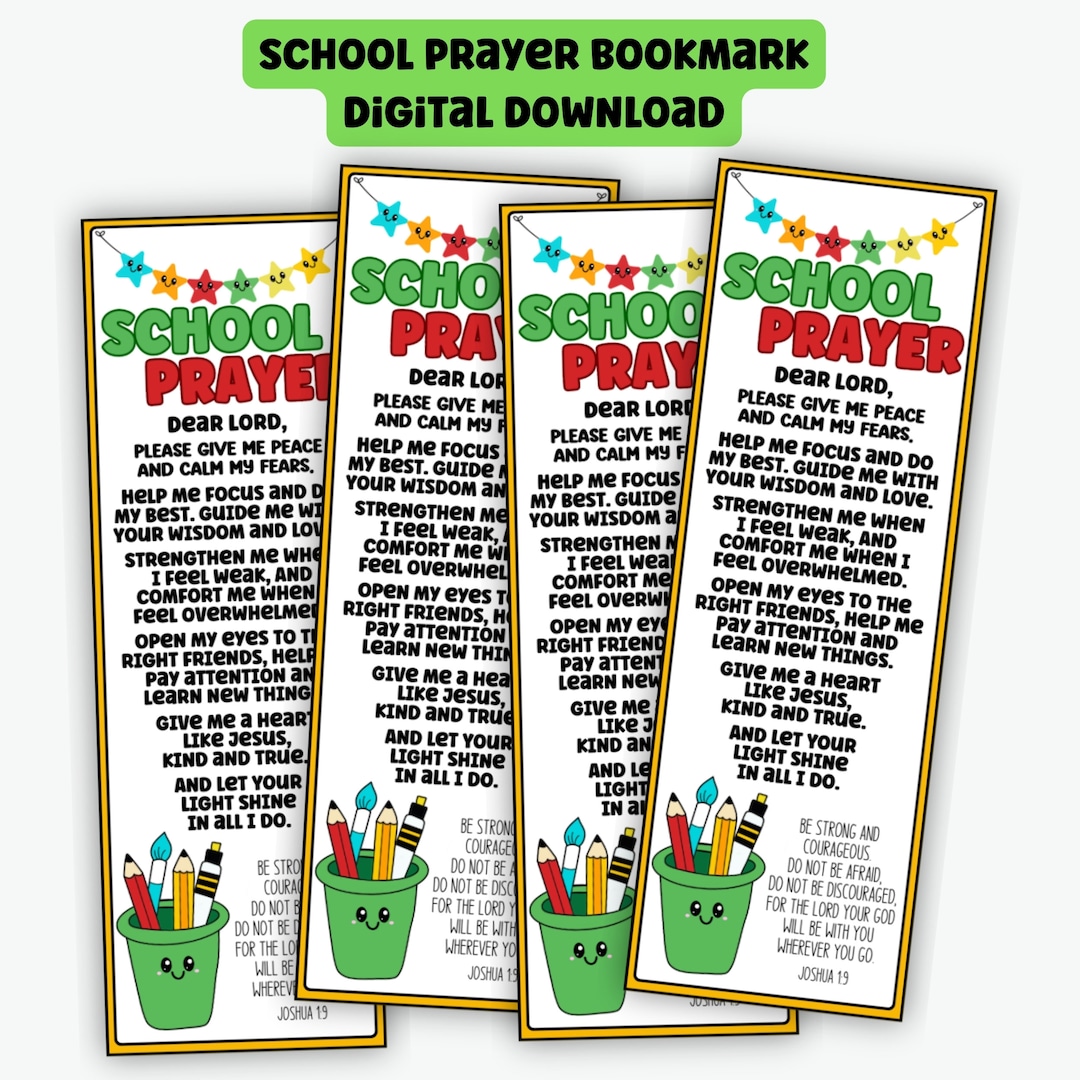 School Prayer Bookmark, First Day of School, Backpack Blessing Bookmark ...