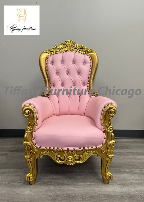 Kids' Throne Chair Kids' Chair Crystal Tufted Vinyl Birthday Chair Wood ...