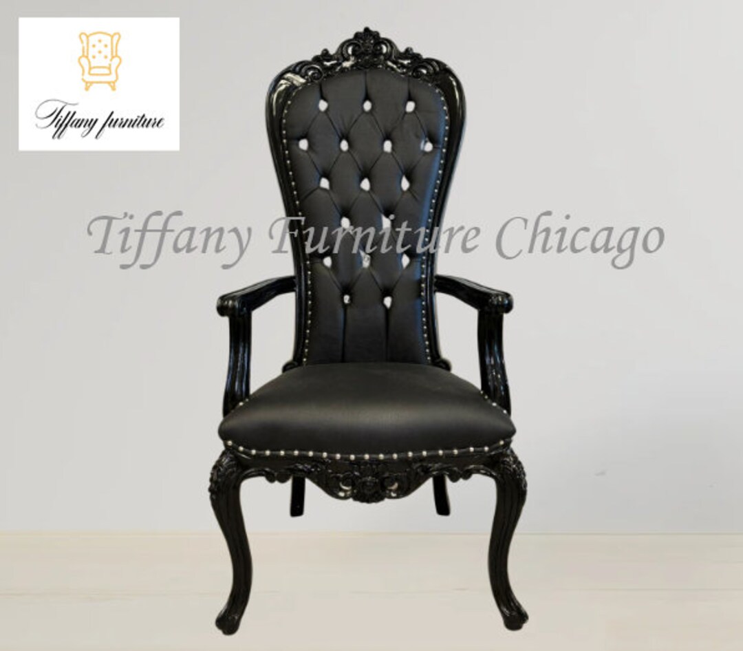 All Black Wooden Armchair High Back Chair Wood Armrests Throne Chair ...