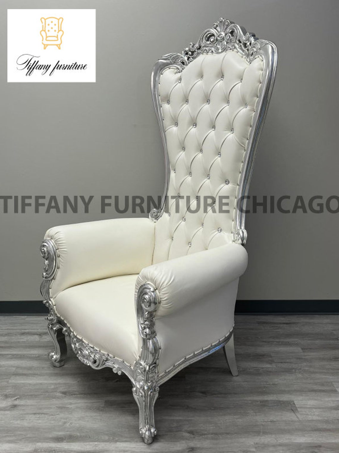 White Throne Chair Arm Throne Chair High Back Chair Crystal Tufted ...