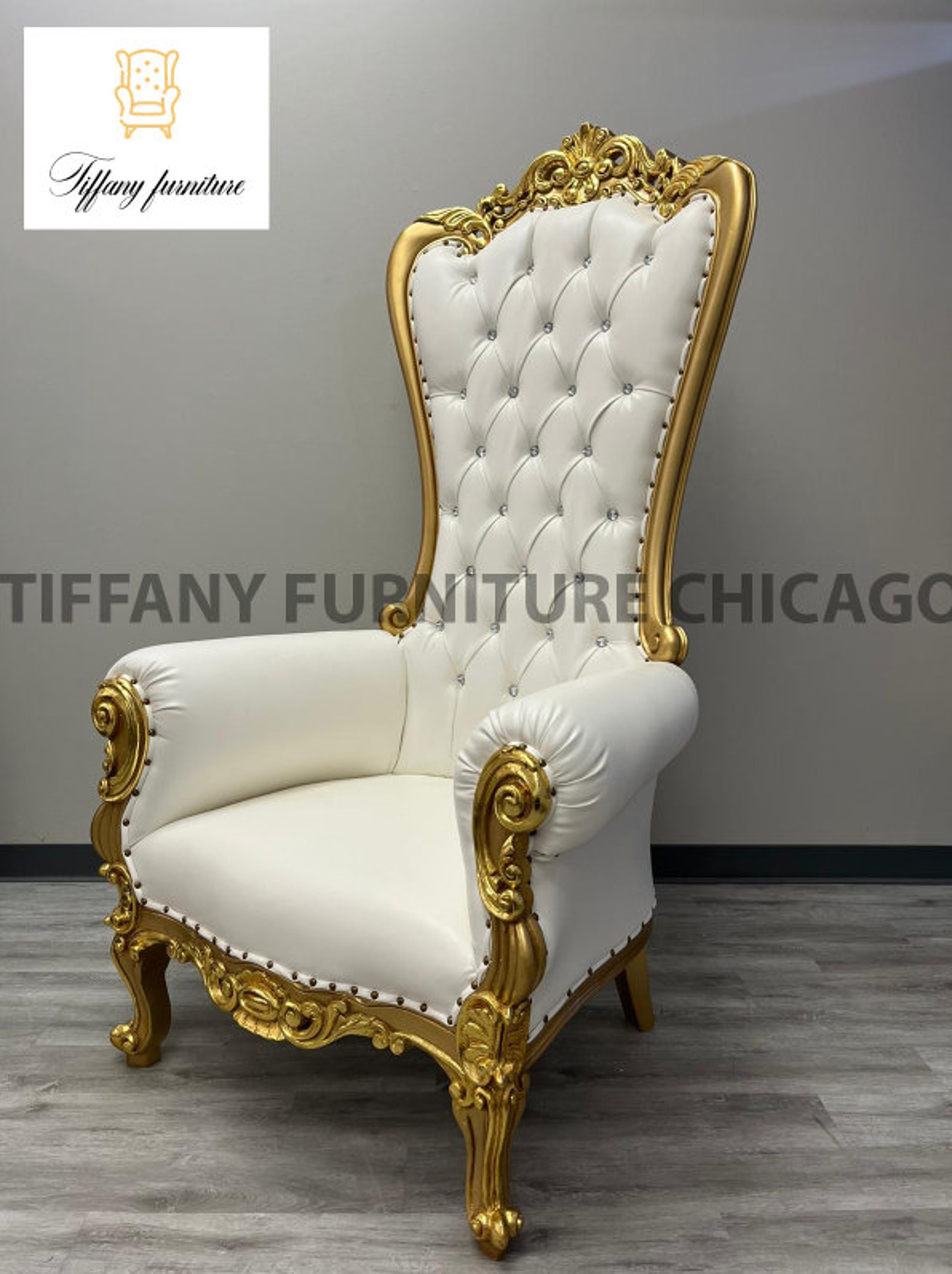 White Throne Chair Arm Throne Chair High Back Chair Crystal Tufted ...