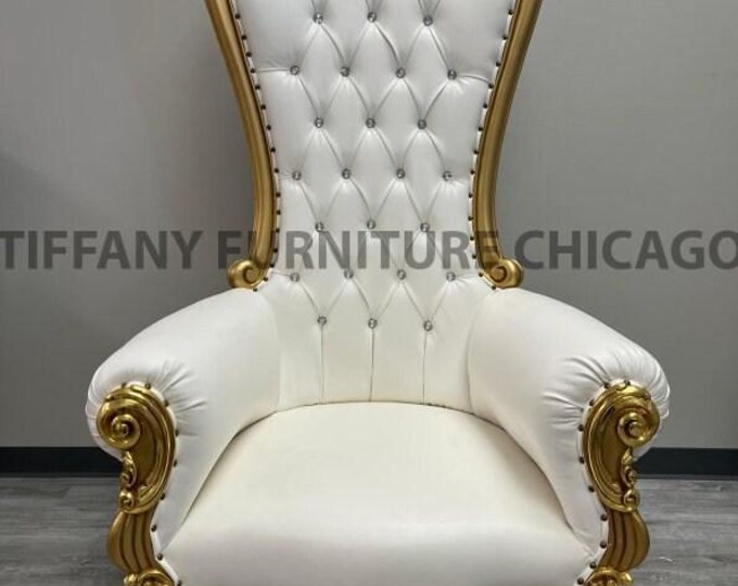White Throne Chair Arm Throne Chair High Back Chair Crystal Tufted ...