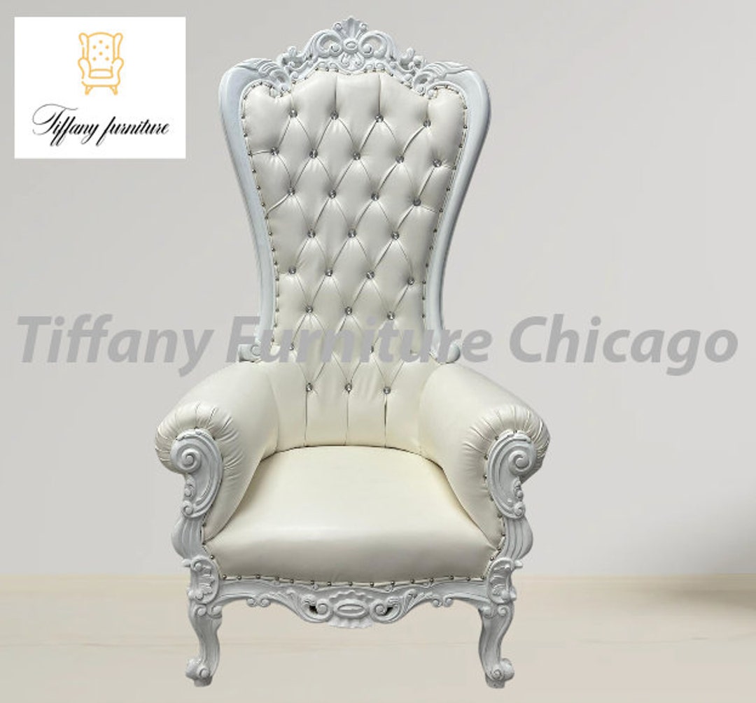 All White Throne Chair Arm Throne Chair High Back Chair Crystal Tufted ...