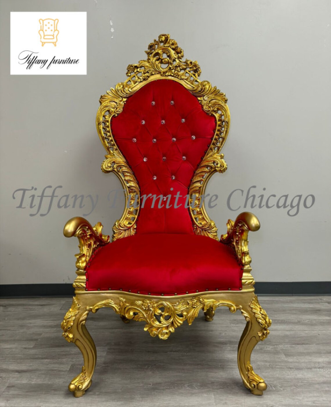 Red Royal Throne Chair Arm Throne Chair High Back Chair Crystal Tufted ...