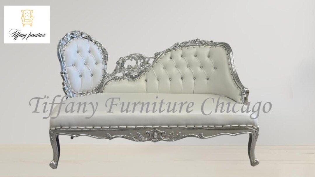 Two-seater Silver Trim Baroque Style Carving Armless Chaise Lounge Low ...