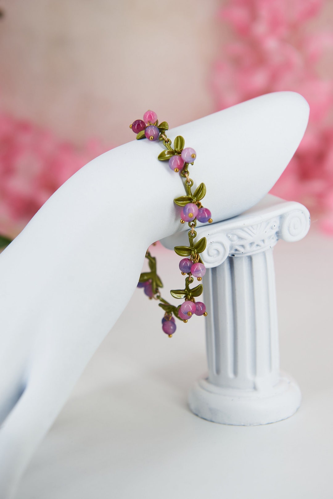 Cute Cottagecore Adjustable Bracelet With Purple Berries and Green ...