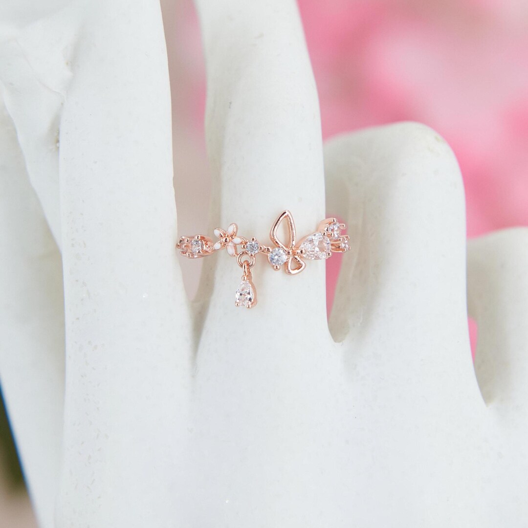 Daisy Cottagecore Rose Gold Stackable Ring for Women - Cute Floral Ring ...