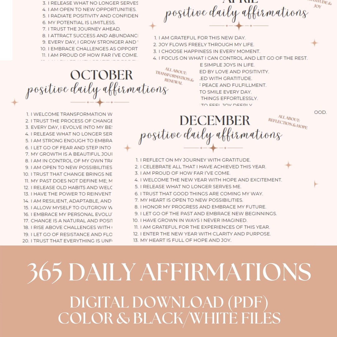 365 Daily Affirmations Bundle | Printable Journal | Daily Affirmation ...