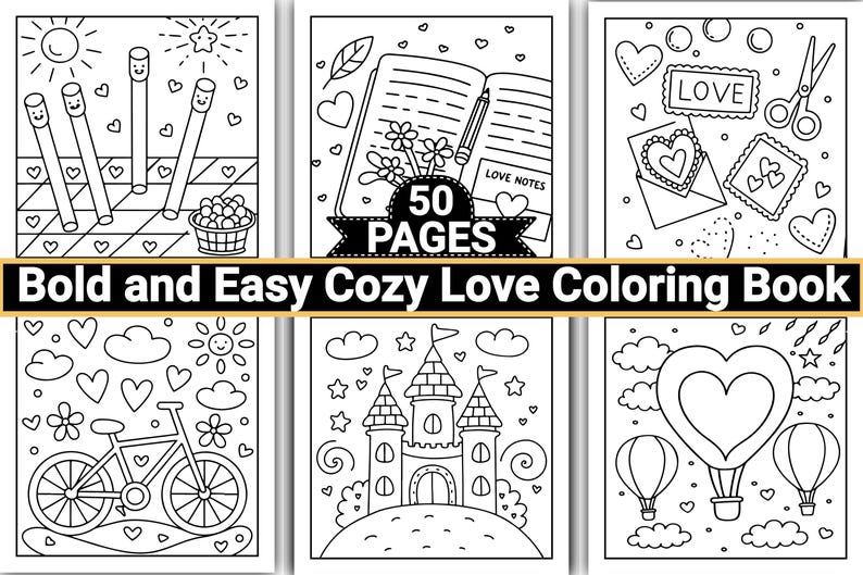 Cozy Love Coloring Pages: 50 Bold Valentine's Designs (digital Download ...