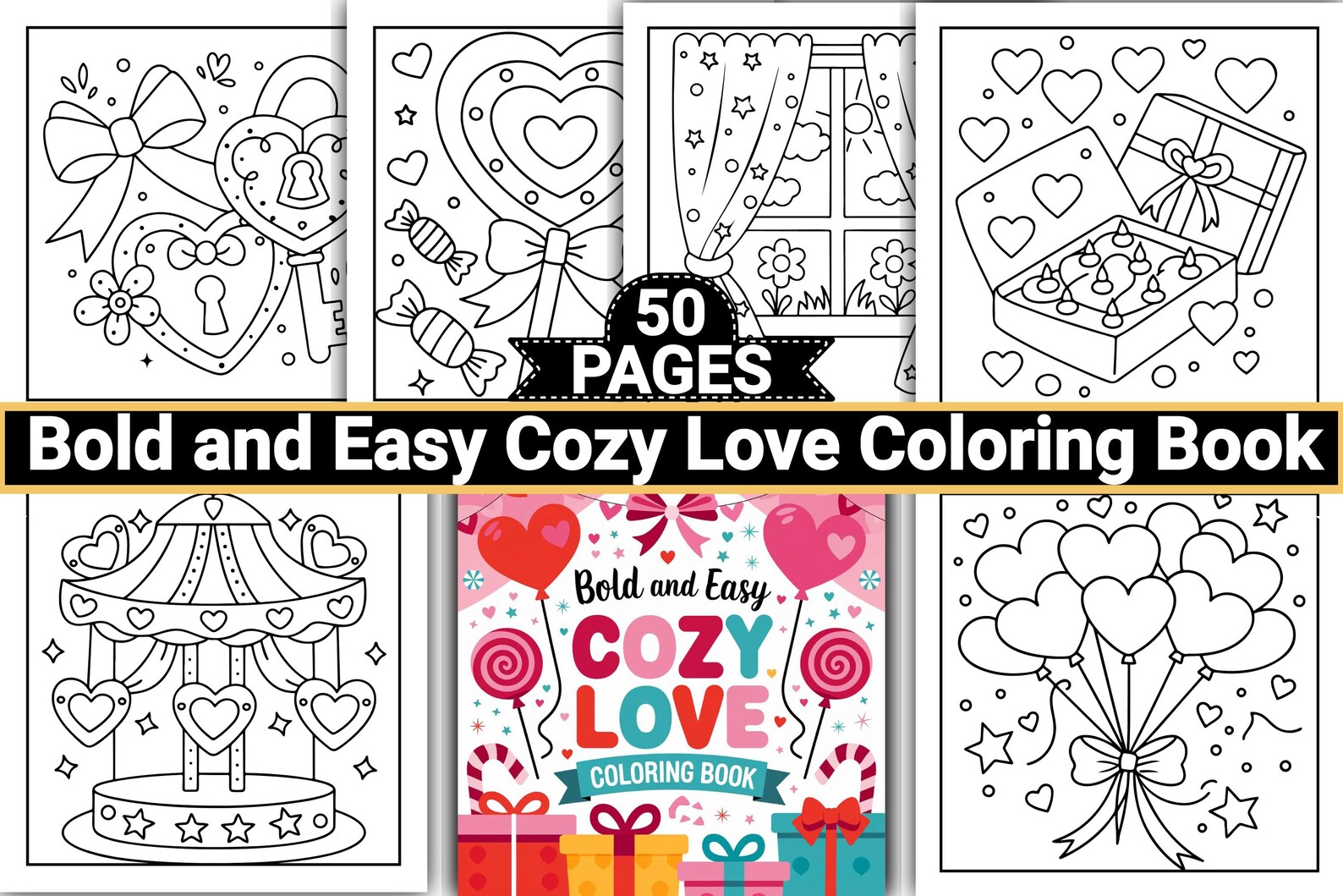 Cozy Love Bold Coloring Pages | Valentine's Coloring Pages | Digital ...