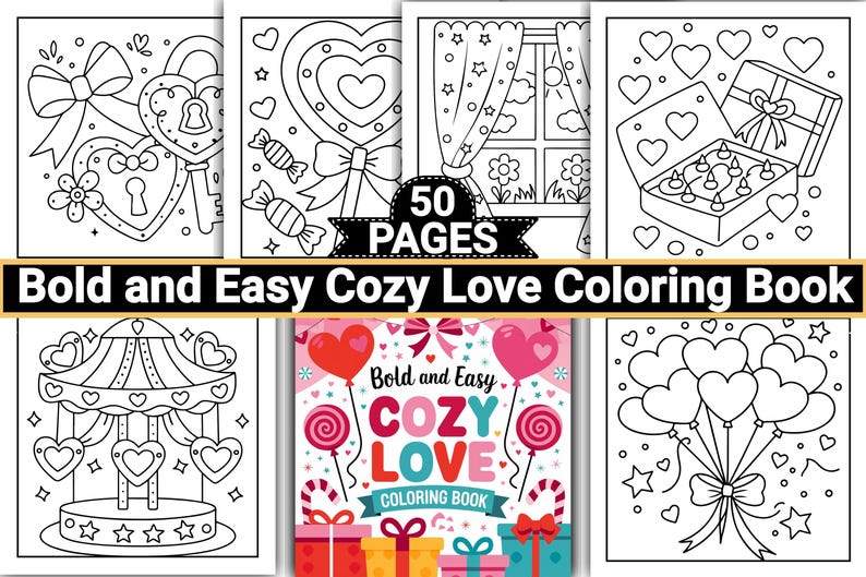 Cozy Love Bold Coloring Pages | Valentine's Coloring Pages | Digital ...
