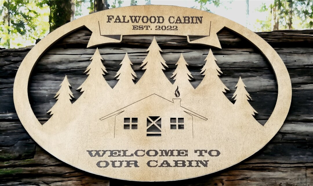 Personalized Wood Cabin Sign: Custom Family Name, Rustic Decor (18"x11 ...