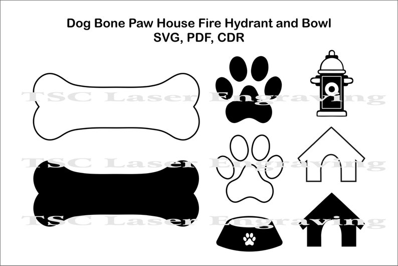 Dog Paw Print SVG Bundle: Bone, House, Fire Hydrant (digital Files) - Etsy