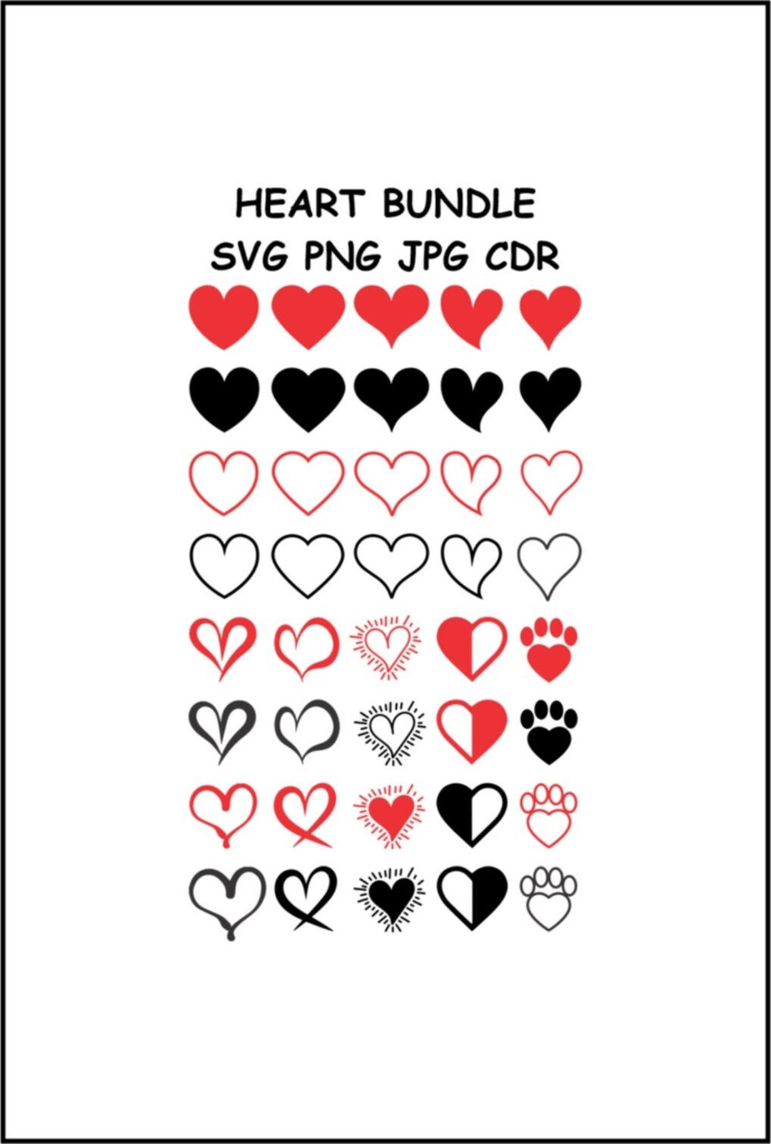 Heart SVG Printable PDF Heart Bundle - Outline, Solid, Valentine, Love ...