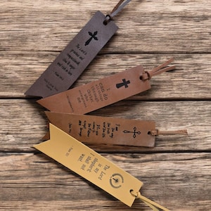 Personalized Scripture Bookmark, Custom Engraved Leather Bible Bookmark ...
