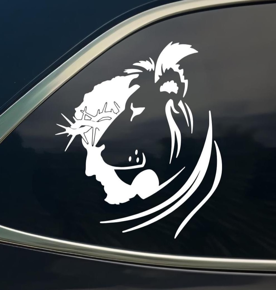 Jesus and Lion Vinyl Car Decal: Christian Laptop Sticker - Etsy