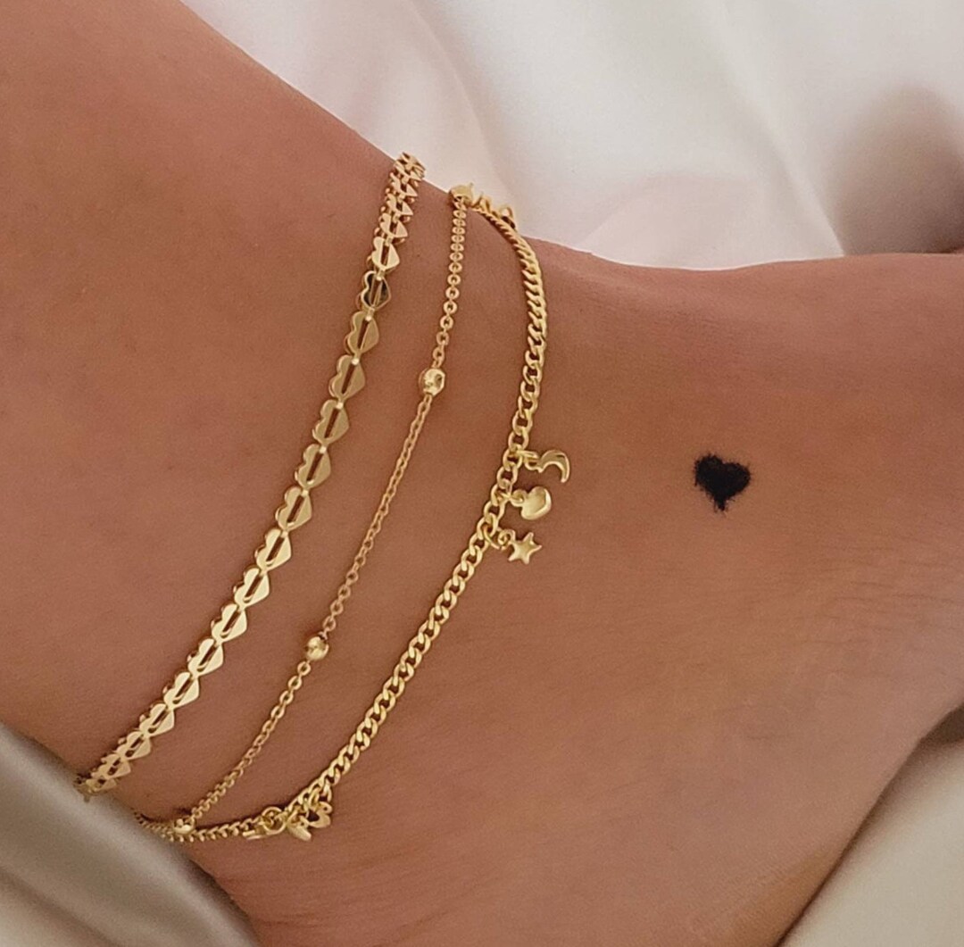 Simple Chain Anklet, Dainty Anklet for Woman, Gold Beaded Anklet, Gold ...
