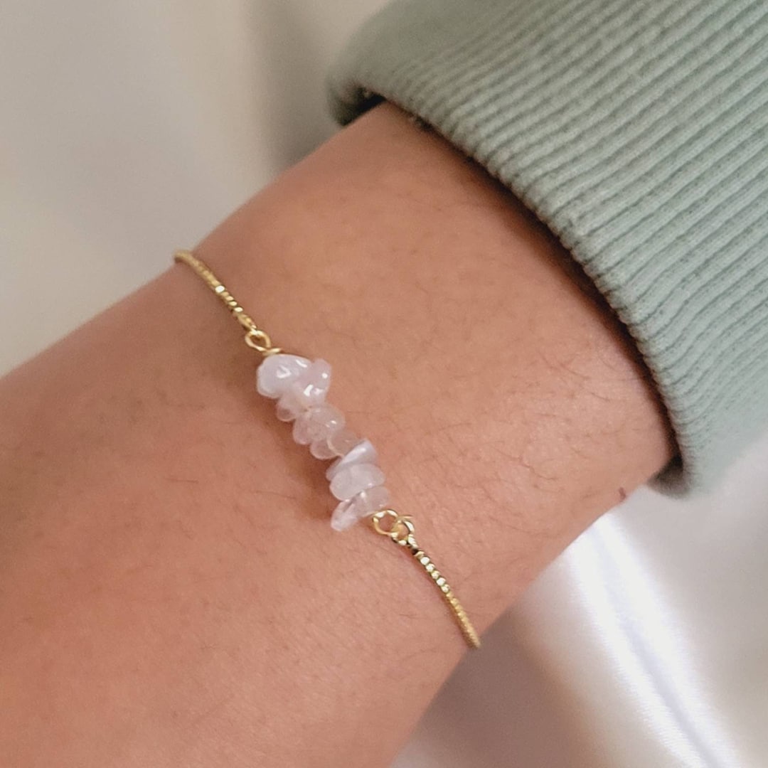 ROSE QUARTZ Gold Bracelet, Raw Crystal, Rose Quartz Crystal, Adjustable ...