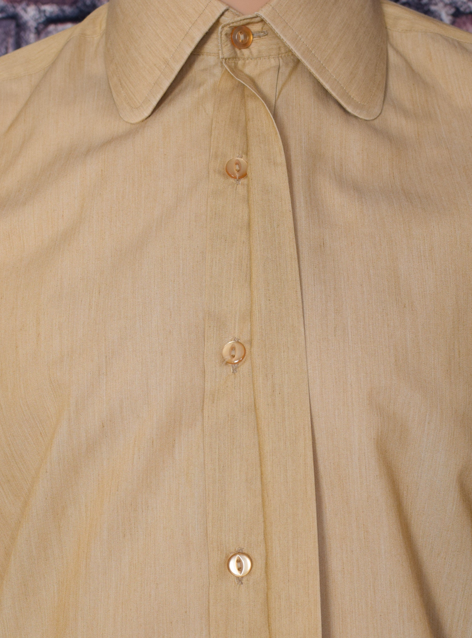 Vintage Men's 70s St. Michael Tan Long Sleeve Hidden Button up Dacron ...