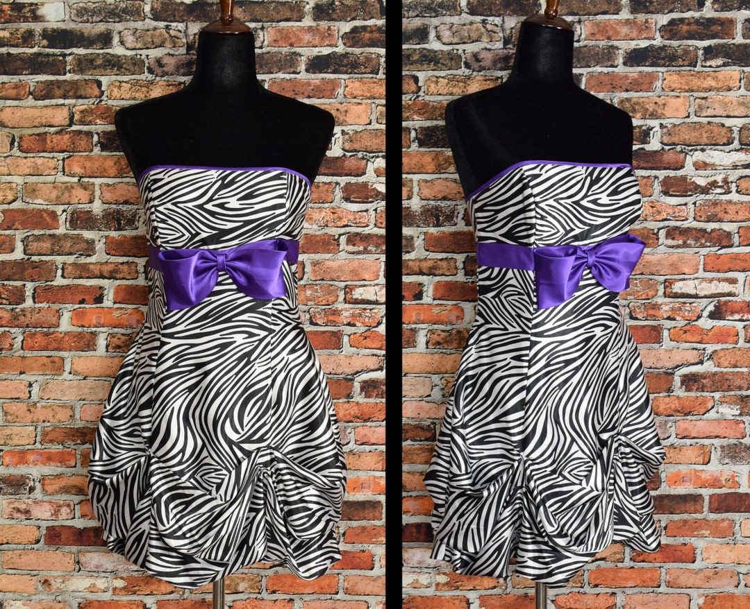 Vintage Jessica Mcclintock for Gunne Sax Zebra Striped W/ Purple Bow ...