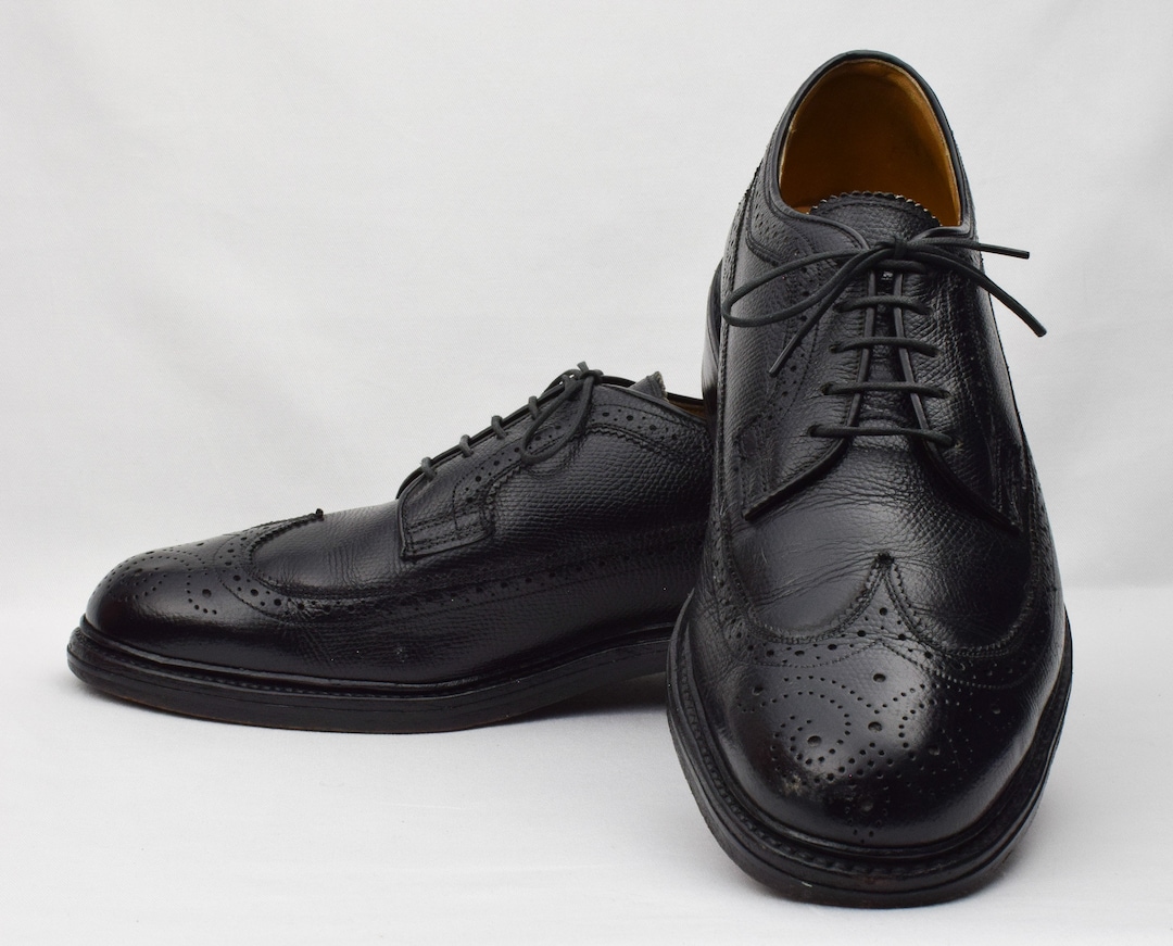Vintage Men's Jarman Regency Collection Black Textured Leather Wingtip ...