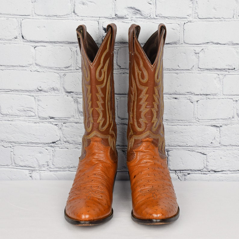 Vintage Men's Justin Orange & Brown Ostrich Leather Western Cowboy ...