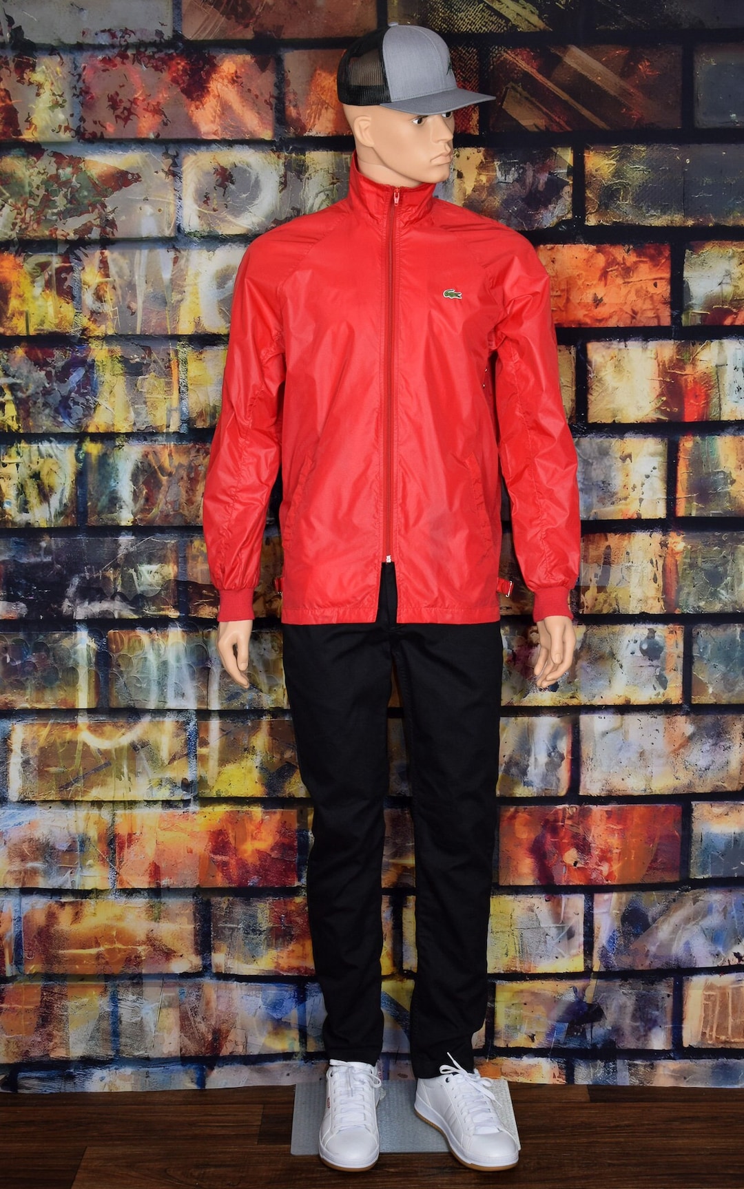 Vintage RARE Men's 90s the Lacoste Club Red Nylon Windbreaker Jacket ...