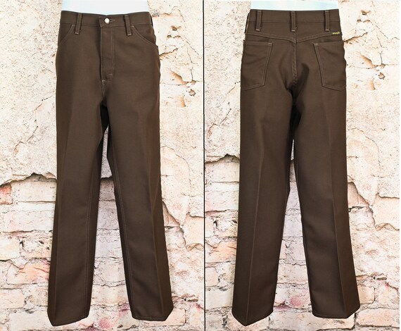 Vintage 70s Men's Dark Brown WRANGLER Polyester Dress… - Gem