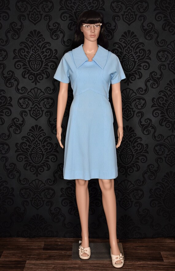 Vintage 60s/70s Light Blue Geometric Textured Polyest… - Gem