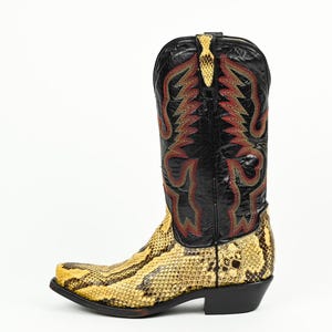 Vintage Black & Yellow FERRINI ITALIA Python Skin Leather Cowboy Boots ...