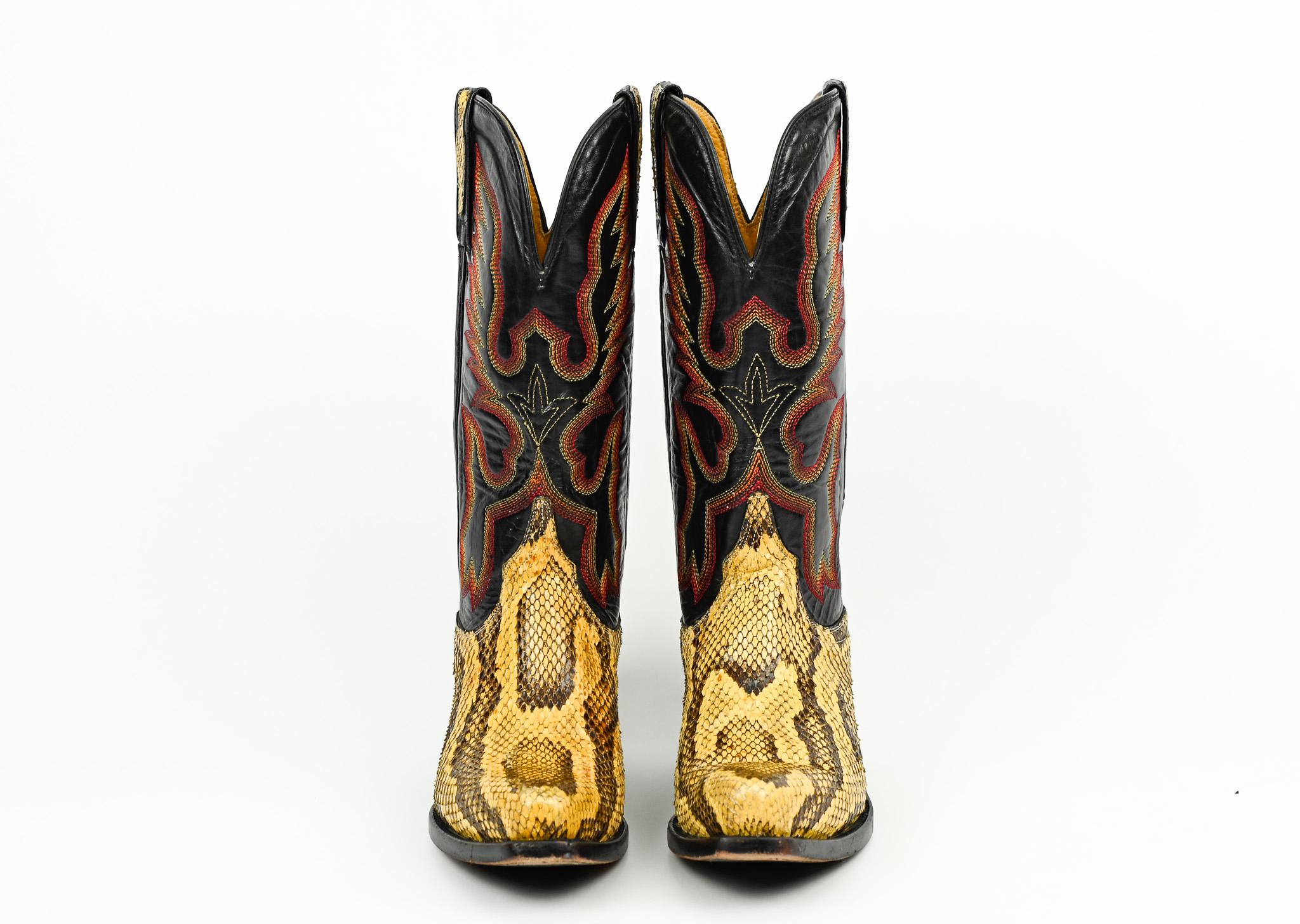 Vintage Black & Yellow FERRINI ITALIA Python Skin Leather Cowboy Boots ...
