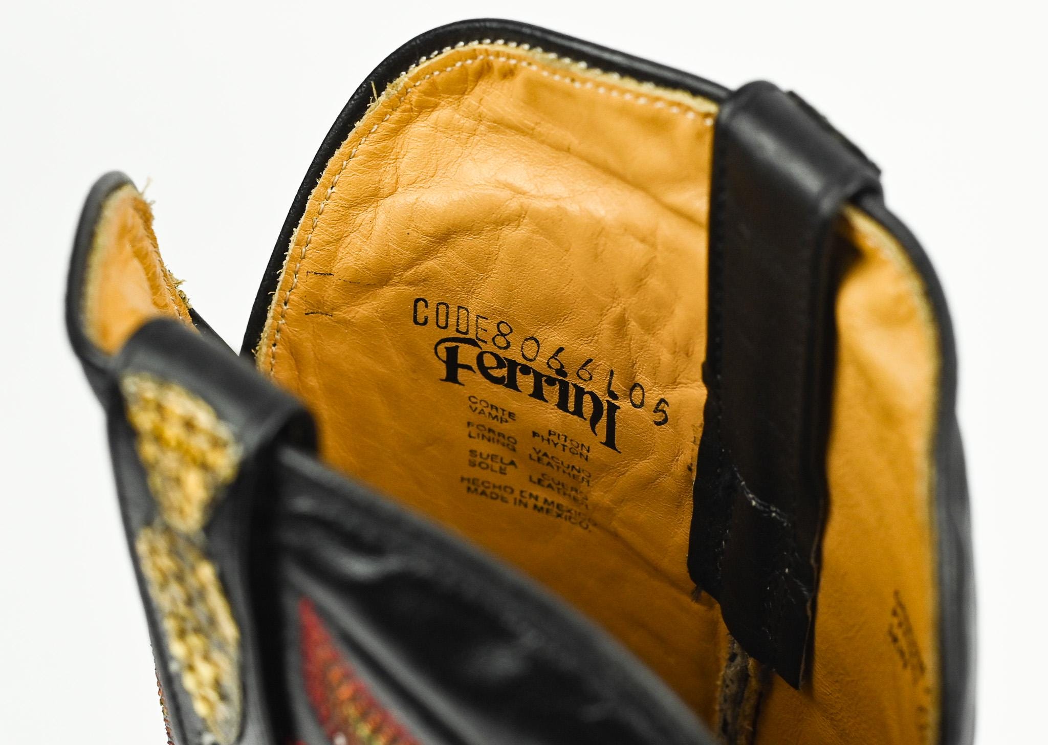 Vintage Black & Yellow FERRINI ITALIA Python Skin Leather Cowboy Boots ...