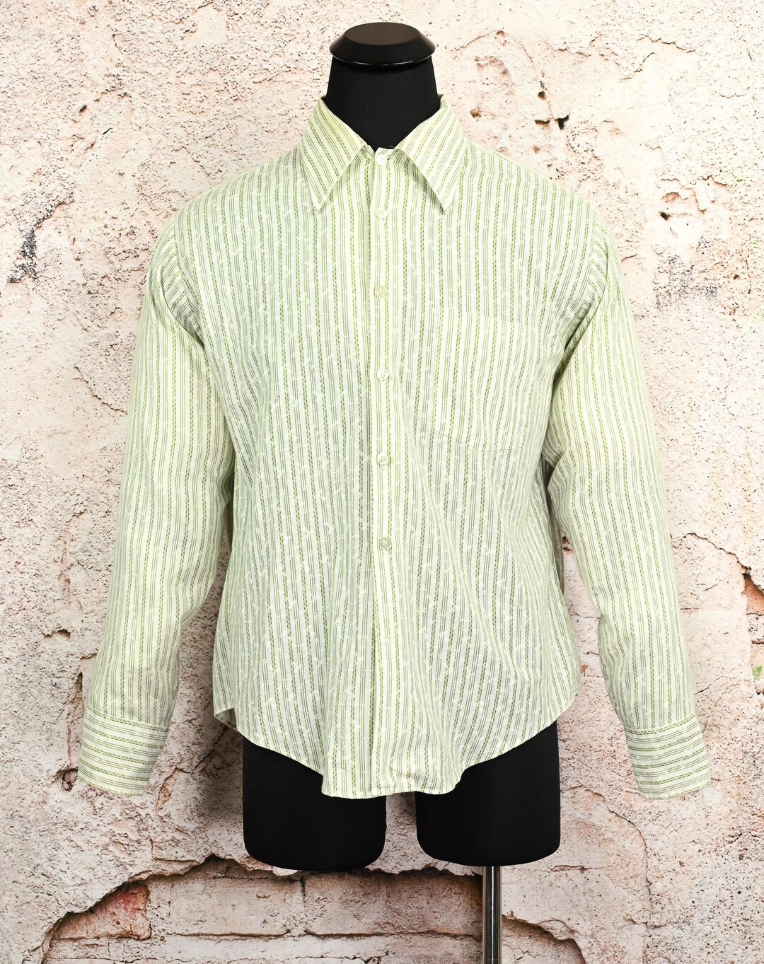 Vintage Men's 70s White & Green KMART Permanent Press Striped and ...