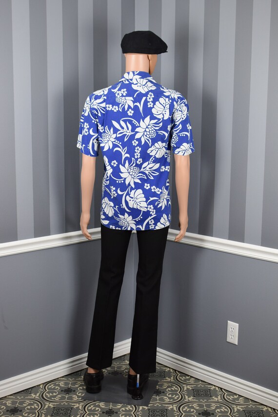 Vintage Men's 70s Kai Nani Blue Hawaiian Floral Made … - Gem